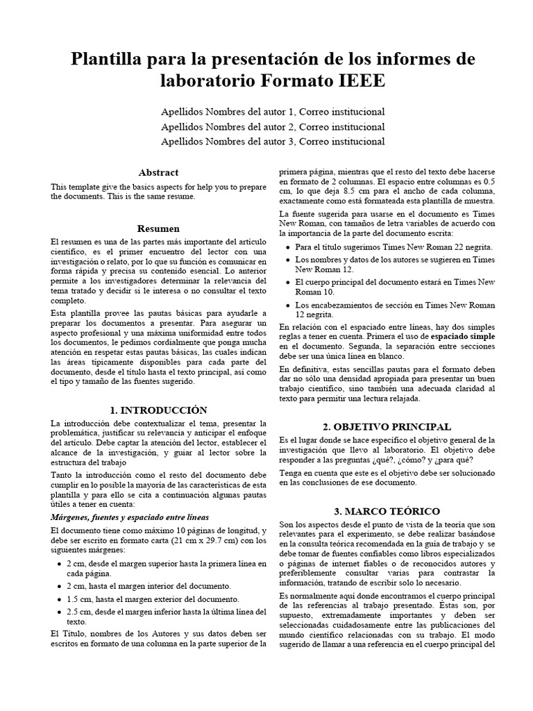 Plantilla para La Presentación de Los Informes de Laboratorio | PDF | Sumario abstracto)