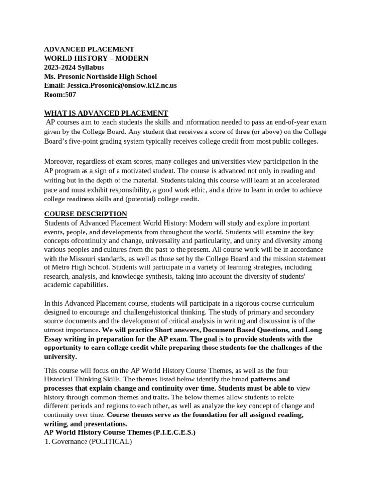 AP World History Modern Syllabus 2023-2024 | PDF | Advanced Placement