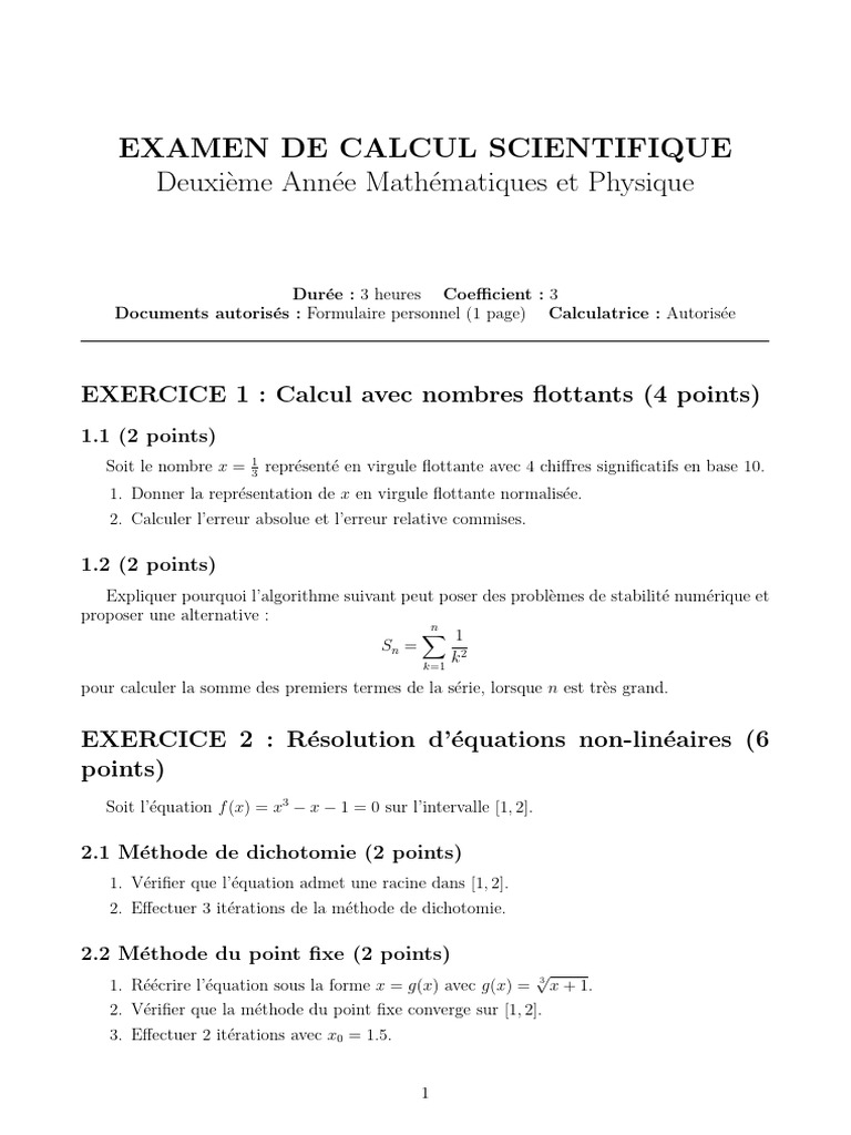 Examen de Calcul Scientifique 2ème Année | PDF | Mathématiques | Analyses