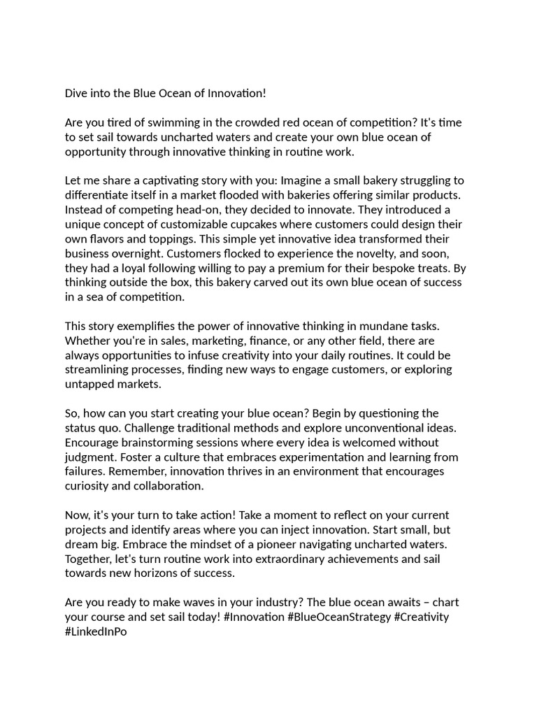 ? Dive Into The Blue Ocean of Innovation | PDF