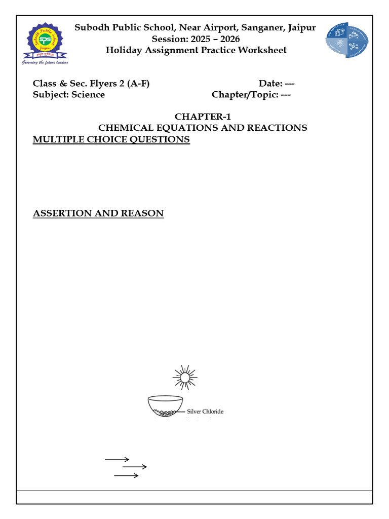 10 Science Holiday Assignment Practice Worksheet 2025-26 | PDF ...