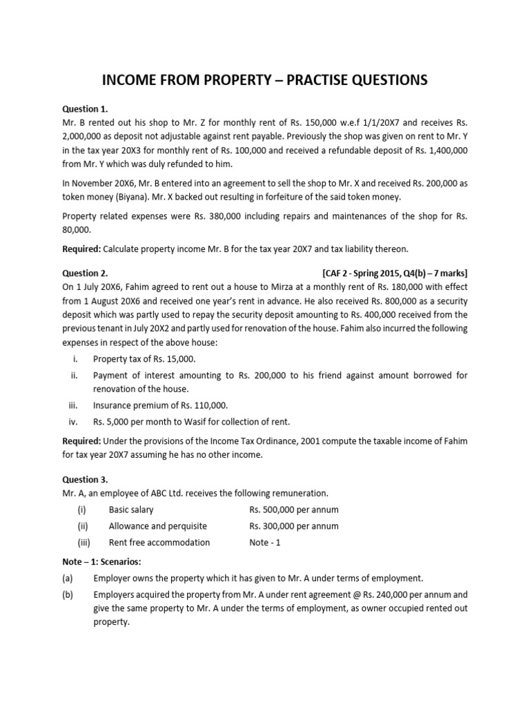 Income From Property - Practice Questions (New) | PDF | Taxes | Expense