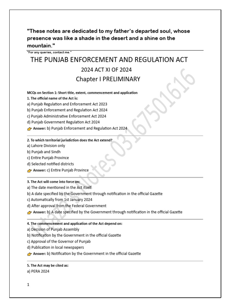 Pera Act Mcqs | PDF | Justice | Crime & Violence