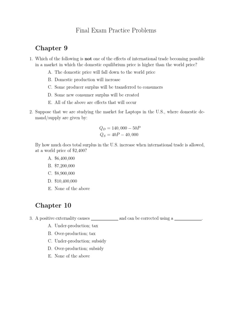 Final Exam Practice Problems in Economics | PDF | Economic Surplus ...