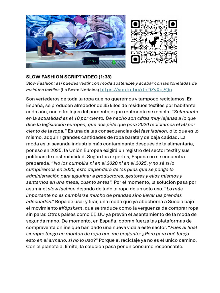 Slow Fashion Script Video | PDF