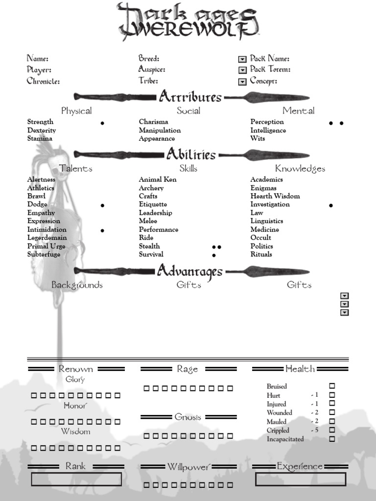 Werewolf Character Sheet Template | PDF | Role Playing Games
