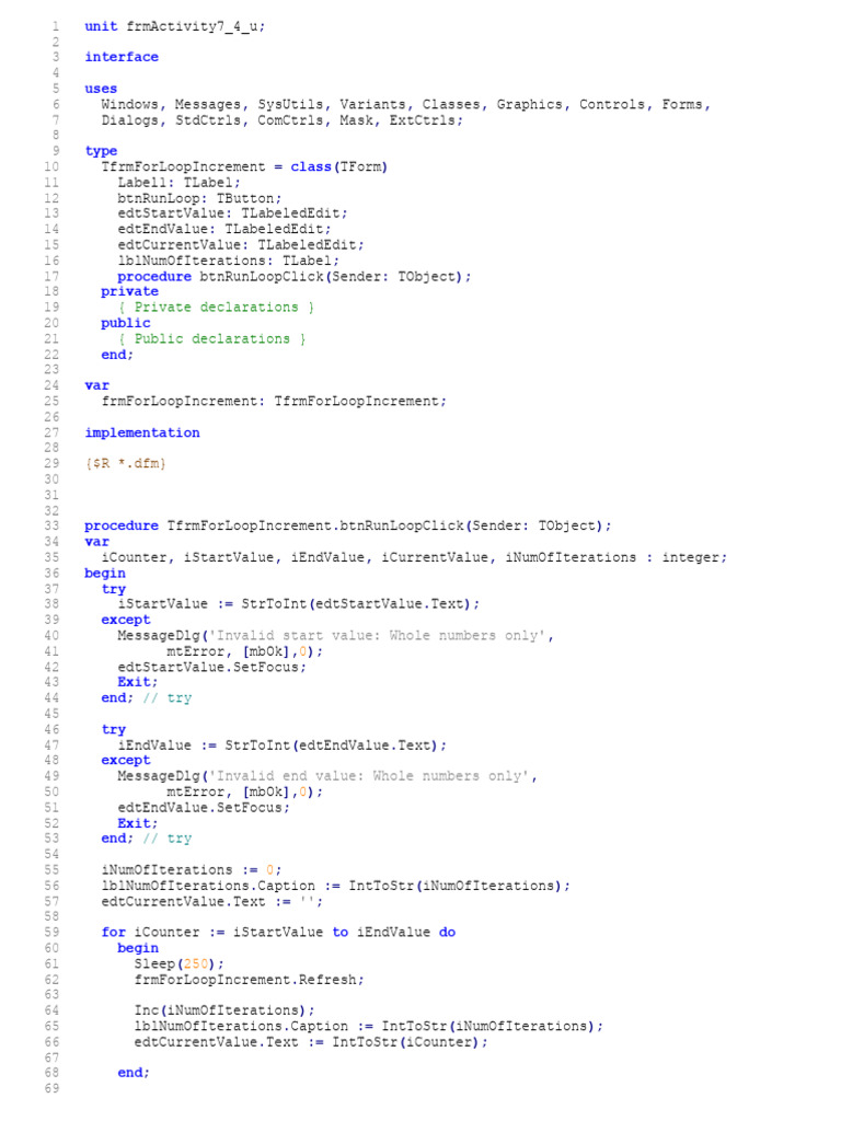 For Loop Increment Example in Delphi | PDF