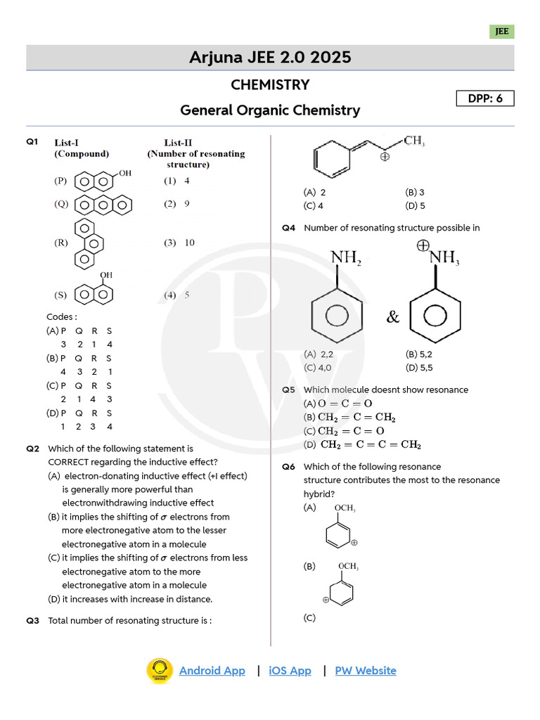 General Organic Chemistry DPP 06 of Lec 07 Arjuna JEE 2-0-2025 | PDF | Chemical Physics | Atomic ...