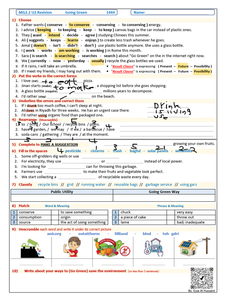 MG2.2 U2 Revision: Going Green Activities | PDF
