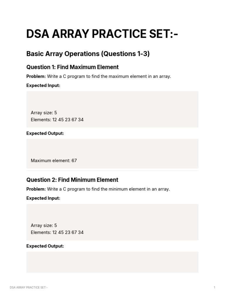 DSA Array Practice Questions Set | PDF | Time Complexity | Theoretical ...