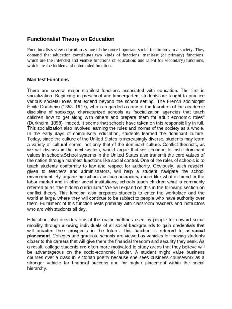 Functionalist Theory of Education Explained | PDF | Sociology | Curriculum