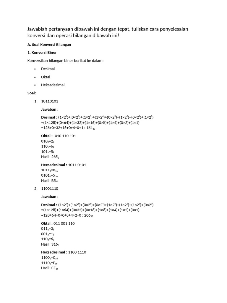 Soal Latihan Konversi Dan Operasi Bilangan | PDF