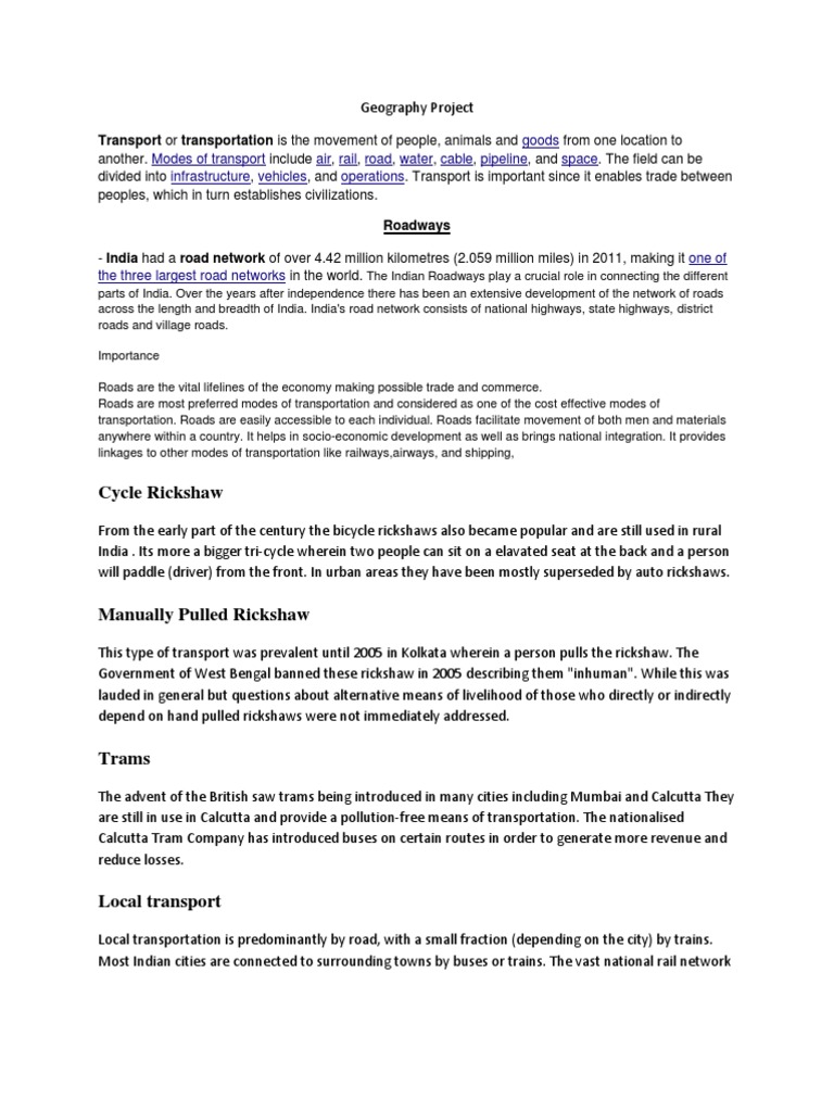 Geography Project 1 Pdf Transport Rail Transport