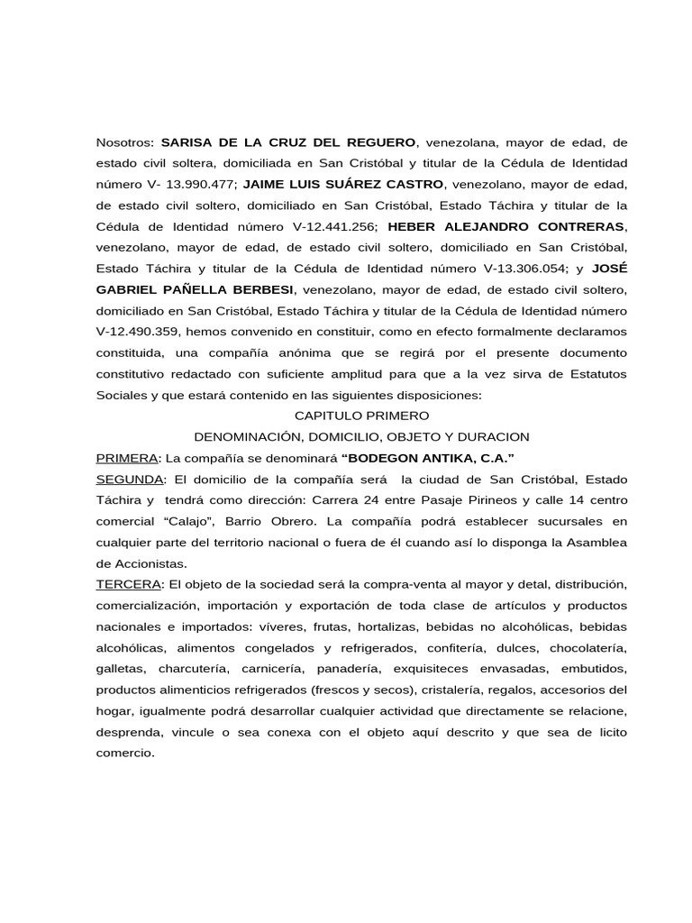 ACTA CONSTITUTIVA BODEGON ANTIKA | PDF | Compartir (Finanzas) | Junta Directiva