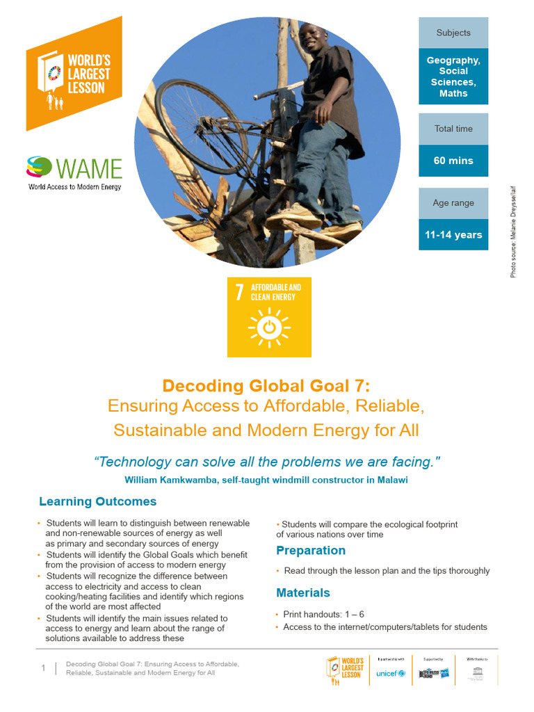 Global Goal 7: Access to Modern Energy | PDF | Energy Development | Fuels