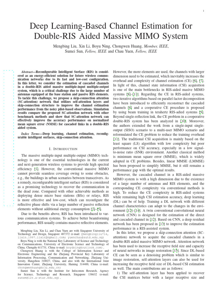 Deep Learning-Based Channel Estimation for Double | PDF | Mimo | Telecommunications Engineering