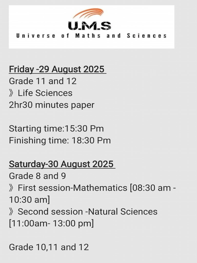 Ums Exam Timetable - 250827 - 163928 | PDF