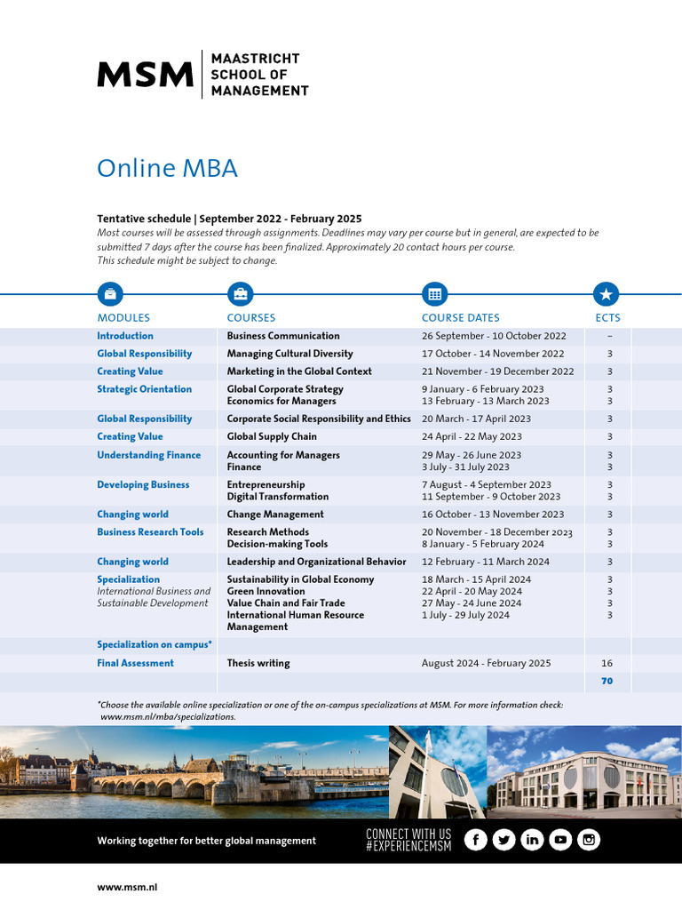 MSM Online MBA Tentative Schedule September 2022 - February 2025 | PDF ...