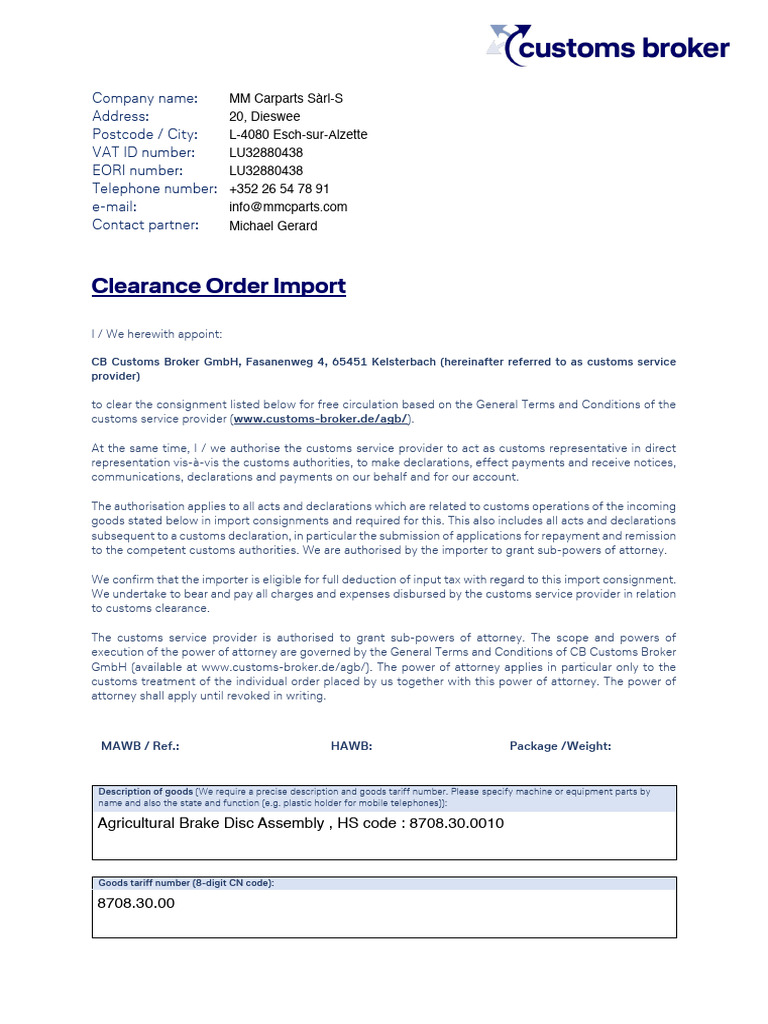 802 5 DOC Customs Broker LTD Authorisation Individual Clearance | PDF ...