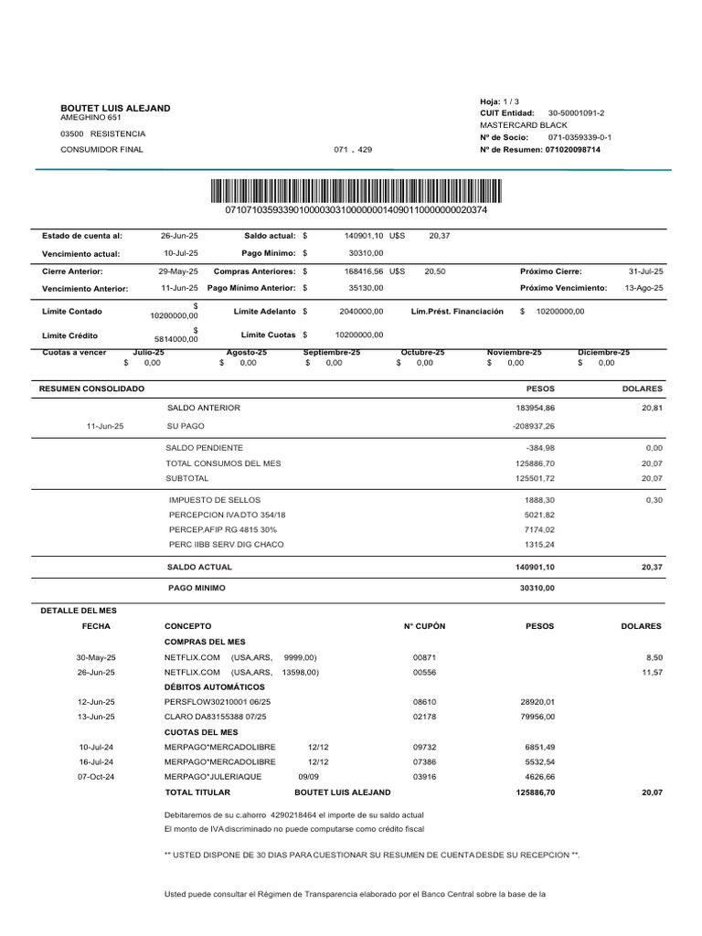 Resumen de Cuenta Mastercard Black | PDF