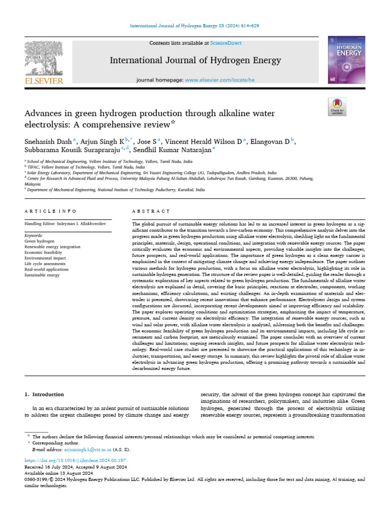 Advances in Green Hydrogen Production Through Alkaline Water ...