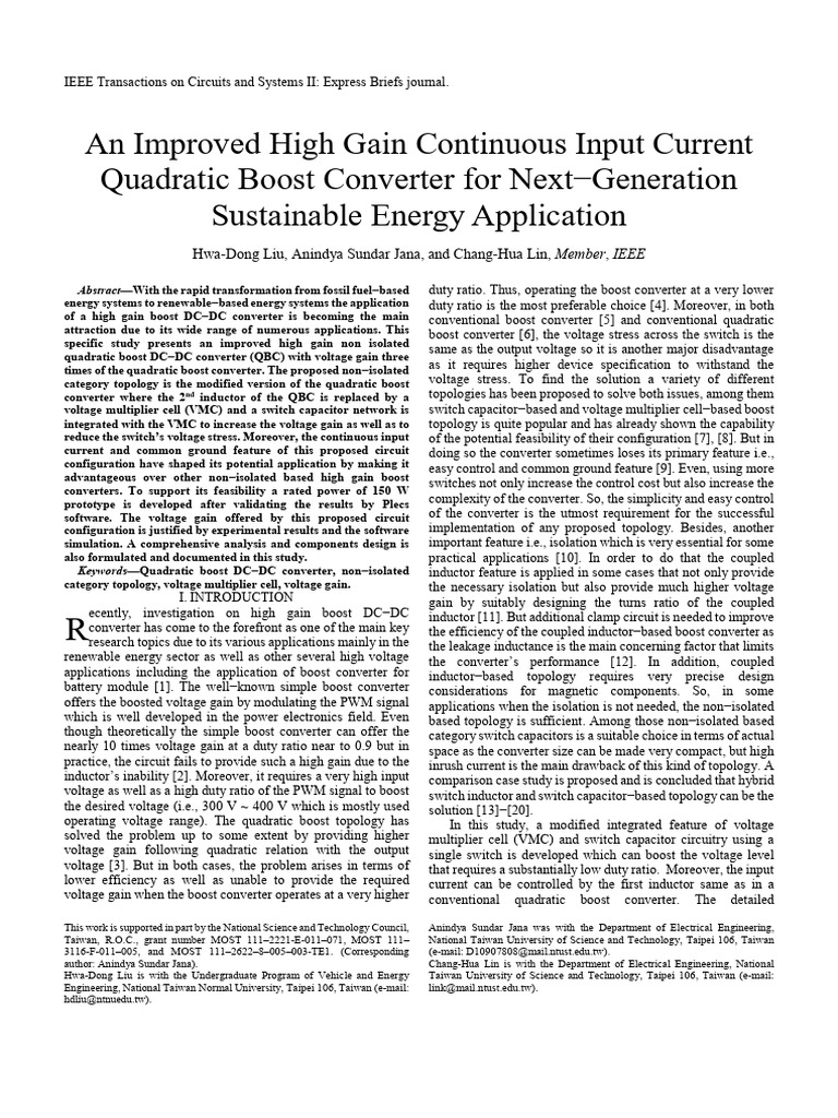 Improved High Gain Continuous Input Current Quadratic Boost Converter For Next-Generation ...