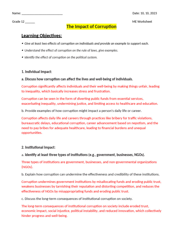 Effects of Corruption on Society and Economy | PDF | Corruption ...