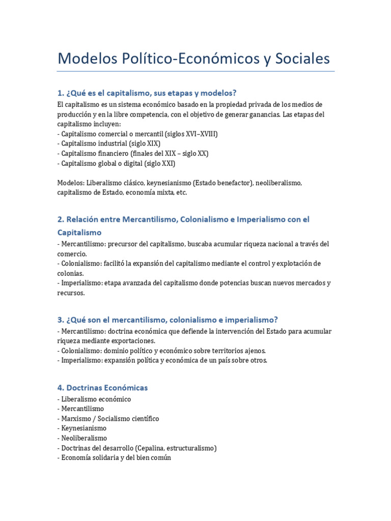 Resumen Completo Modelos Politico Economicos | PDF | Capitalismo ...