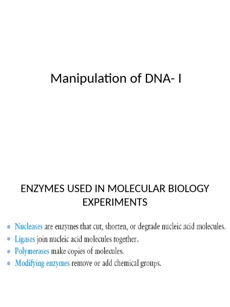 Lecture 1 Manipulation of DNA 1 | PDF | Dna Ligase | Dna