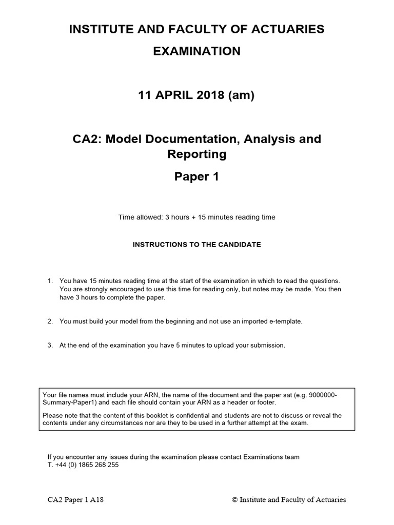 IandF CA2-Paper1 201804 ExamPaper | PDF | Insurance | Reinsurance