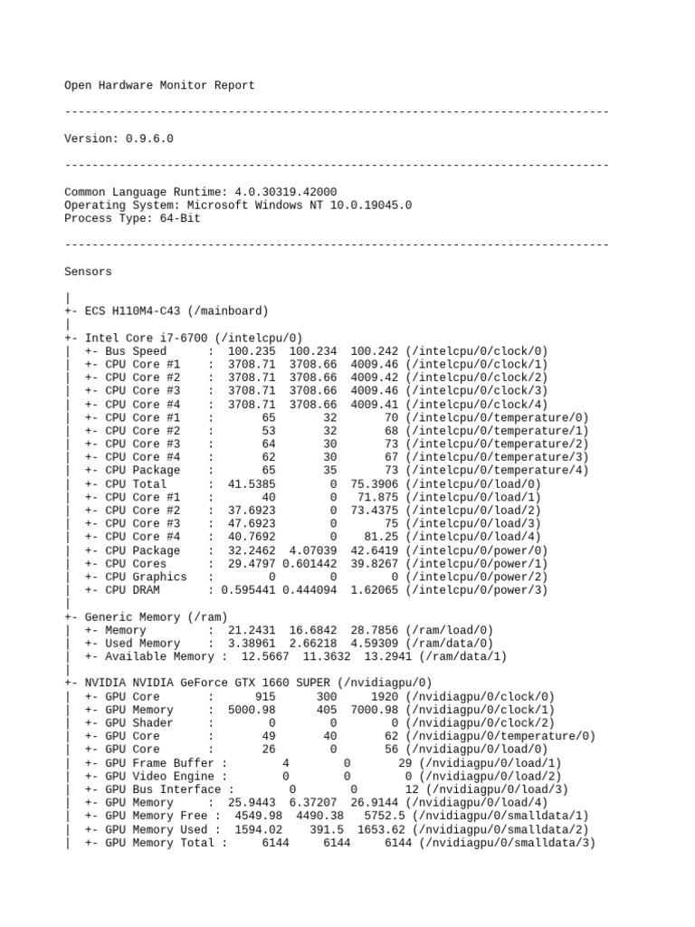 OpenHardwareMonitor Report | PDF | Computer Architecture | Computer Hardware