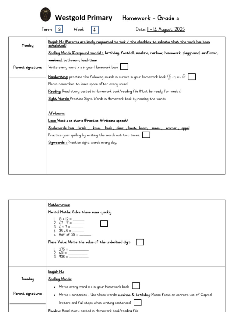 Homework Week 4 - Term 3 | PDF | Writing