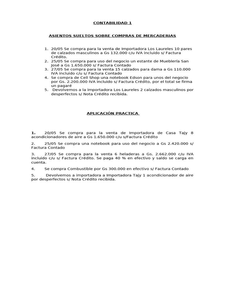 EJERCICIOS de Compra de Bienes y Servicios | PDF