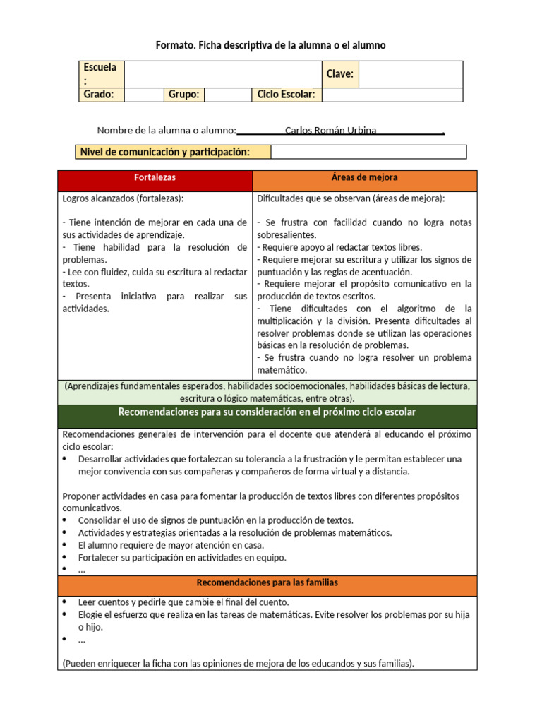 Ficha Descriptiva de Alumno y Grupal | PDF | Comunicación | Aprendizaje