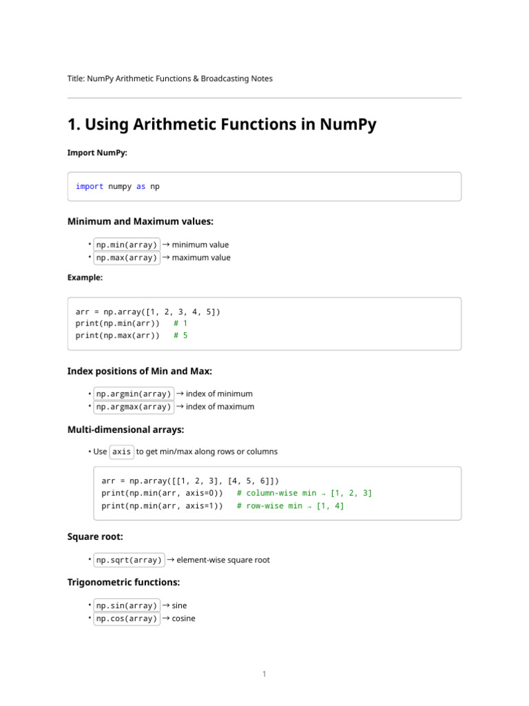Numpy Arithmetic Broadcasting | PDF | Mathematical Analysis | Mathematics