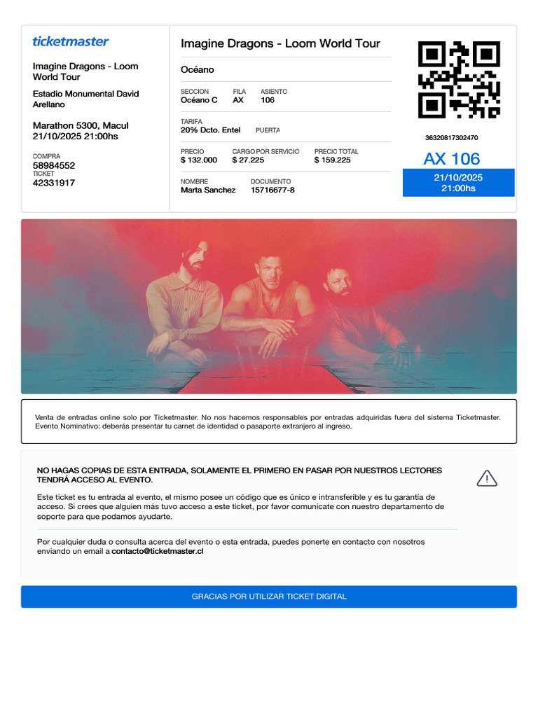 Entradas Imagine Dragons en Ticketmaster | PDF