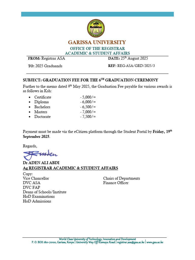 Graduation Fee Structure for 2025 | PDF