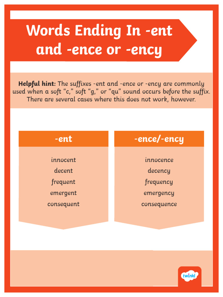 Color Words Ending in - Ent and - Ence or - Ency Poster | PDF