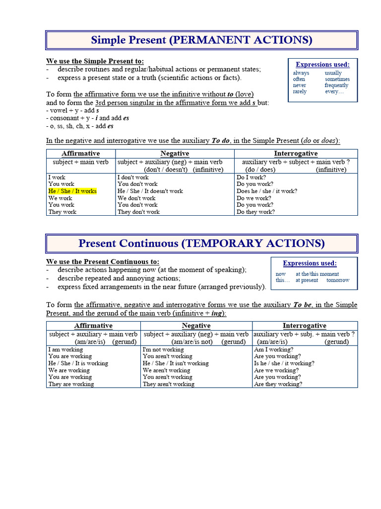Temporary vs Permanent Actions | PDF | Verb | Languages