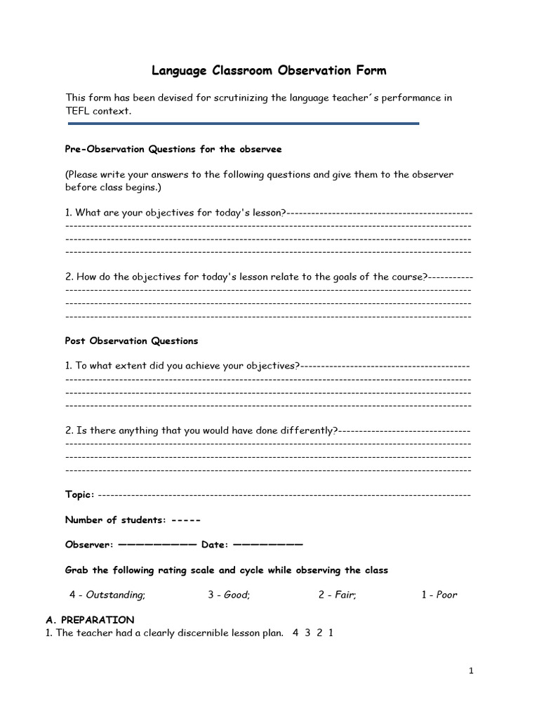 Classroom observation form D-1 | PDF | Teachers | Classroom