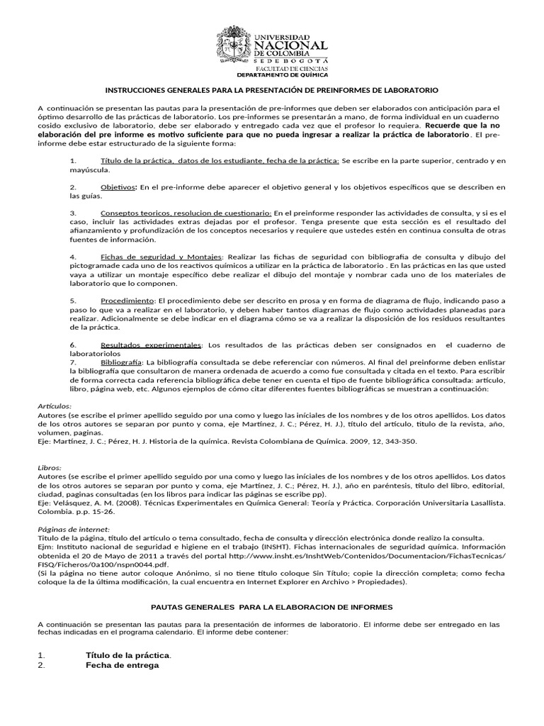 Pautas para Preinformes e Informes | PDF | Laboratorios | Bibliografía
