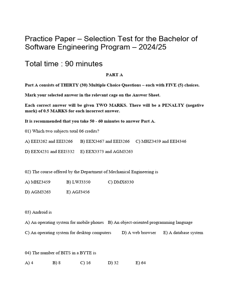 Software Engineering Selection Test 2024 | PDF | Paris (Mythology ...