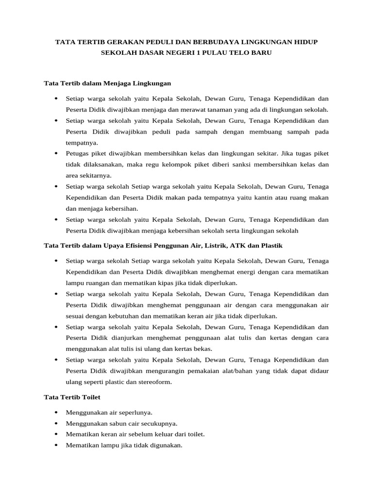 Tata Tertib Lingkungan SDN 1 Pulau Telo | PDF