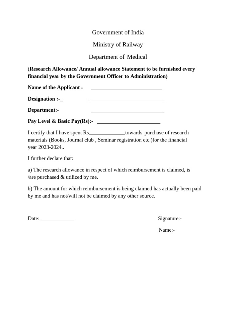 Research Allowance Claim Form 2023-24 | PDF