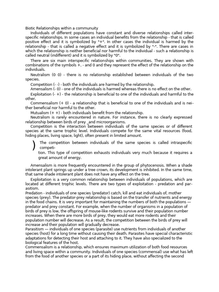 Interspecific Relationships Explained | PDF | Symbiosis | Predation