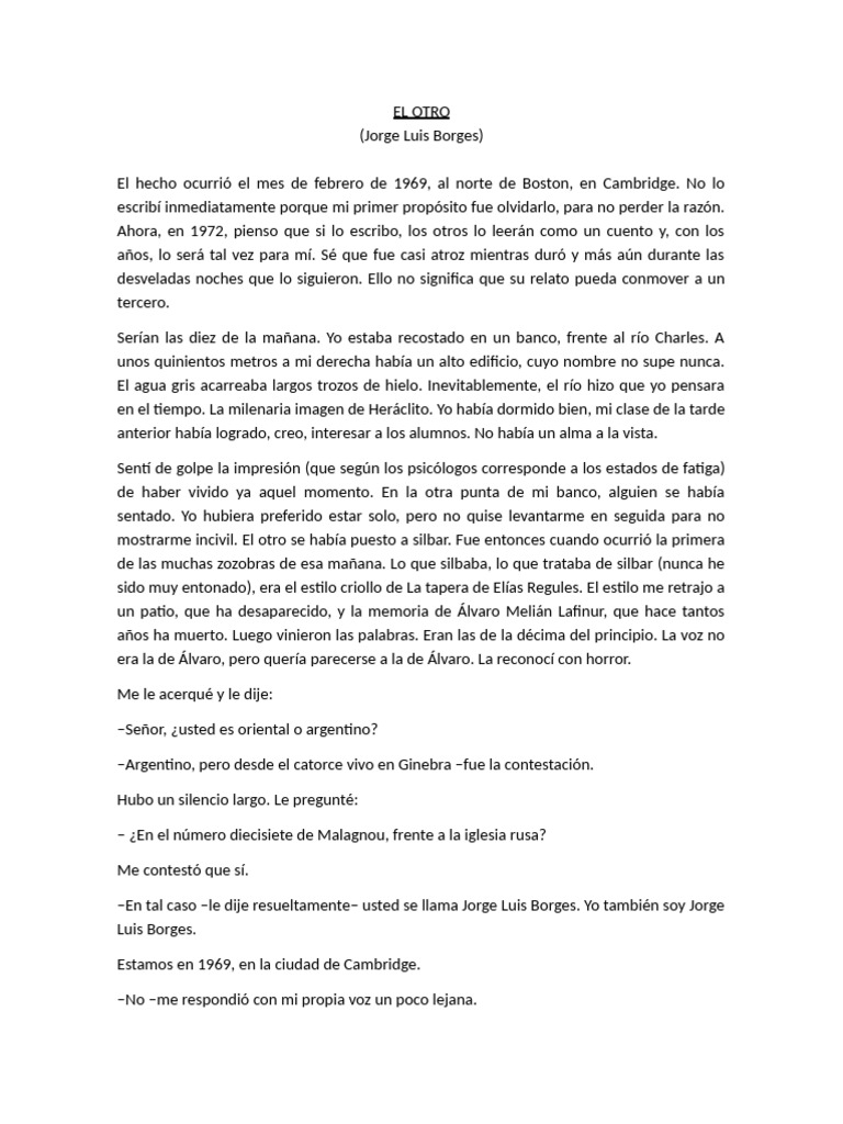 EL OTRO (Jorge Luis Borges) | PDF | Existencia
