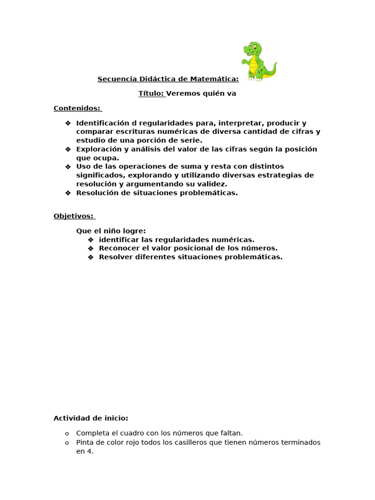 Secuencia Didáctica: Regularidades Numéricas | PDF