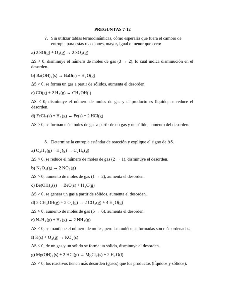 Preguntas 7 | PDF | Entropía | Química Física