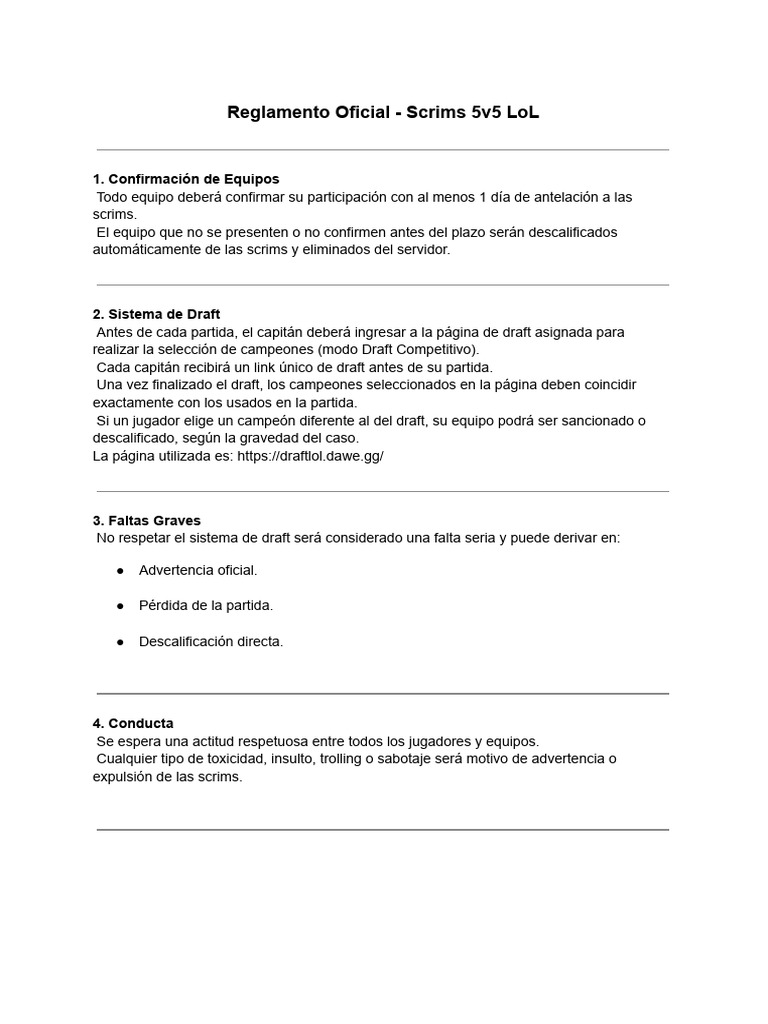 Reglamento Oficial - Scrims 5v5 LoL | PDF
