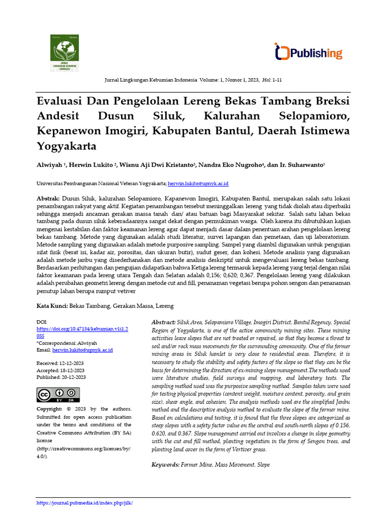 Evaluasi Lereng Bekas Tambang Breksi | PDF